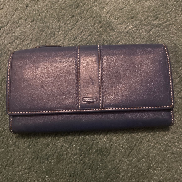 Coach | Bags | Vintage Coach Leather Wallet Navy Blue With Red Wine ...